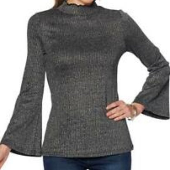 DG2 by Diane Gilman | Tops | New Dg2 Metallic Bell Sleeve Ruffle Neck ...